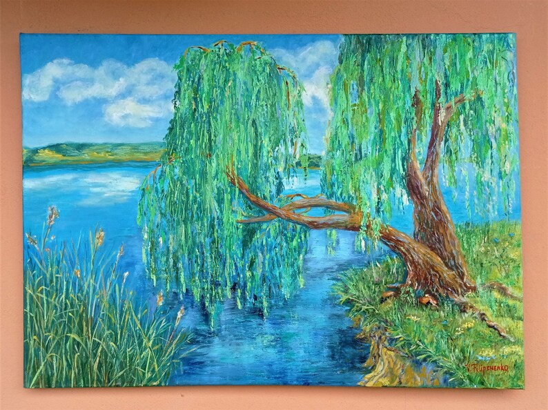 Willow Tree Painting Original Landscape Oil on Canvas Large Artwork 20 ...