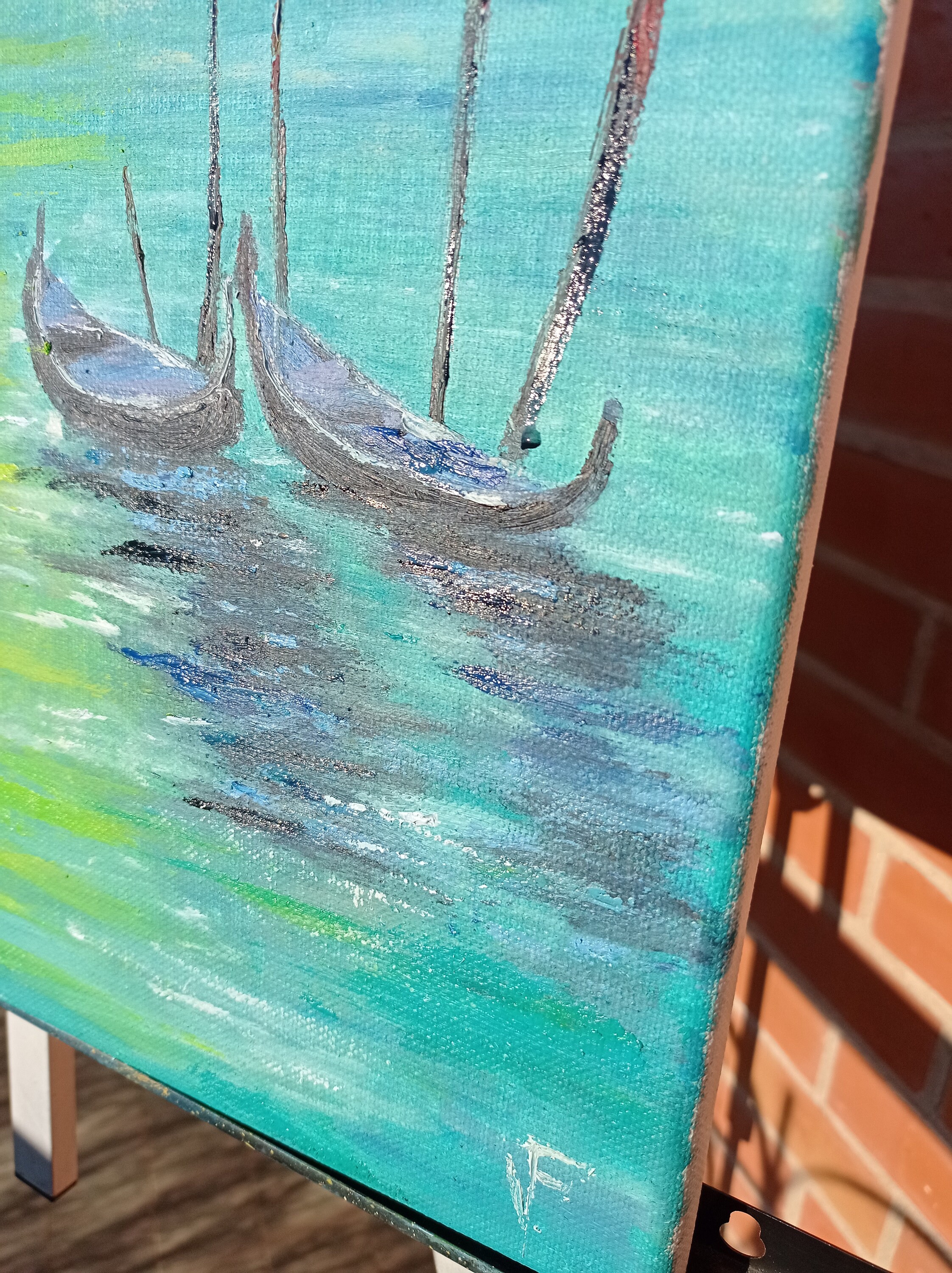 Venice Painting, Venetian Gondolas Original Painting Oil on Canvas Wall ...