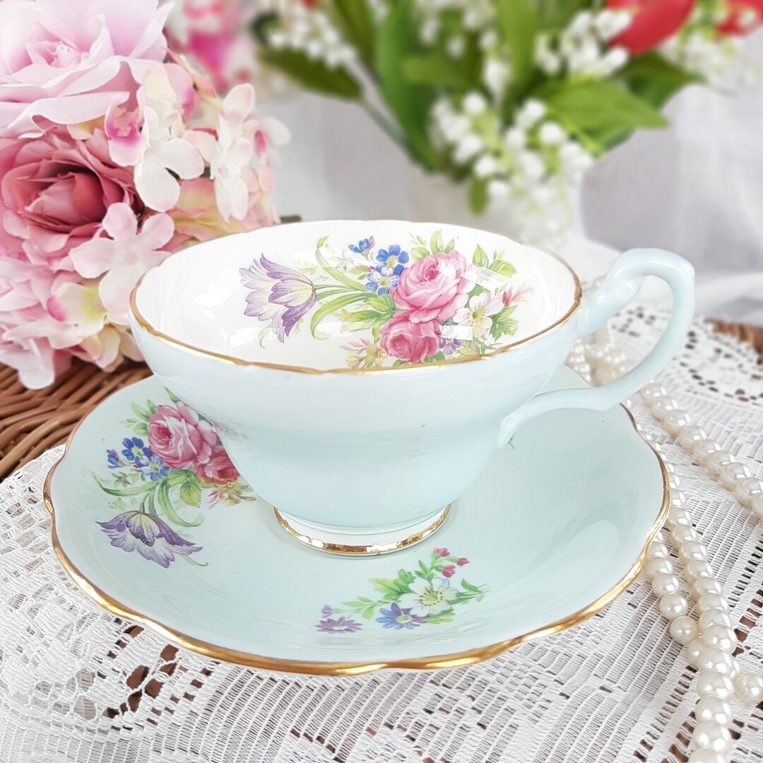 EB Foley Cup and Saucer, Pale Blue With Flowers, Vintage Afternoon Tea ...