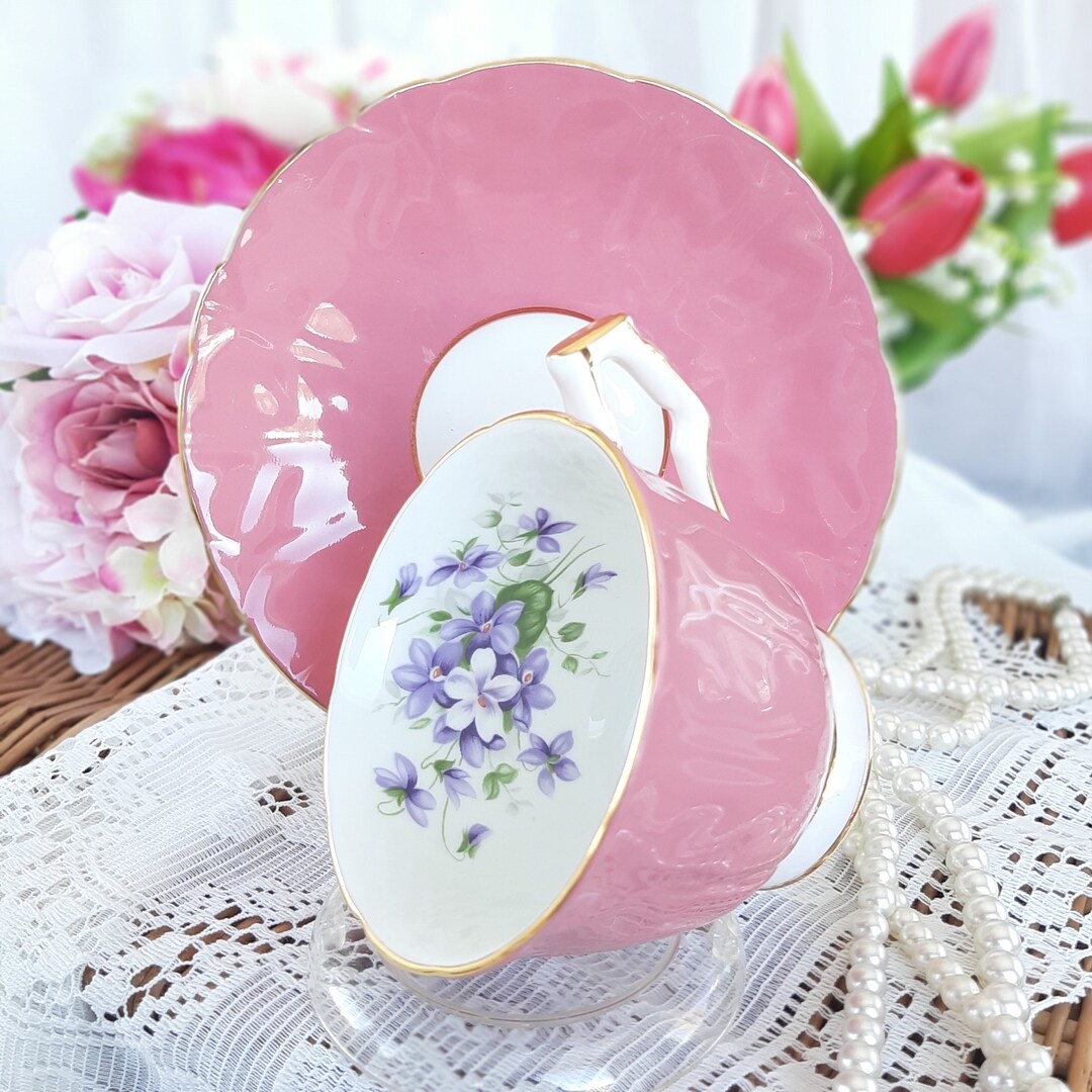 Aynsley Cup and Saucer, Deep Dusty Rose, Purple Violets, Vintage ...