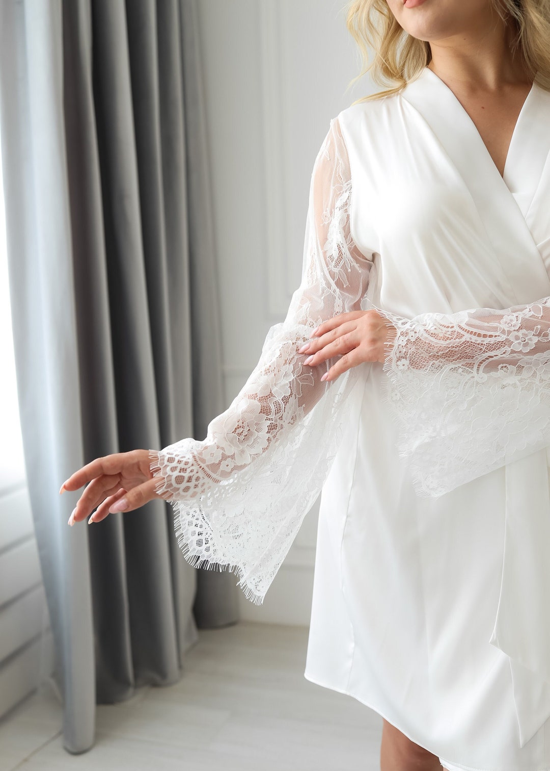 Bride Robe White Lace Getting Ready Long Robe for Wedding - Etsy