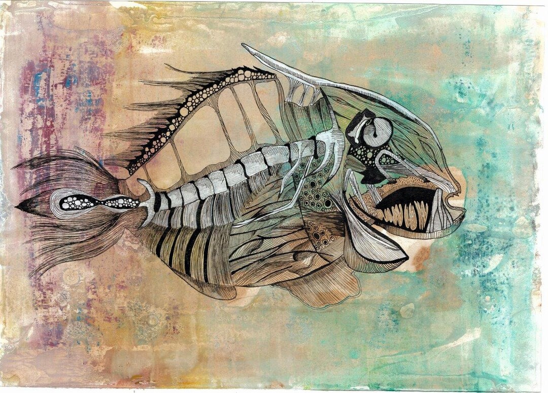 FISHBONE, Drawing, Rapidograph, Ink, Monotype, 50x70 - Etsy UK