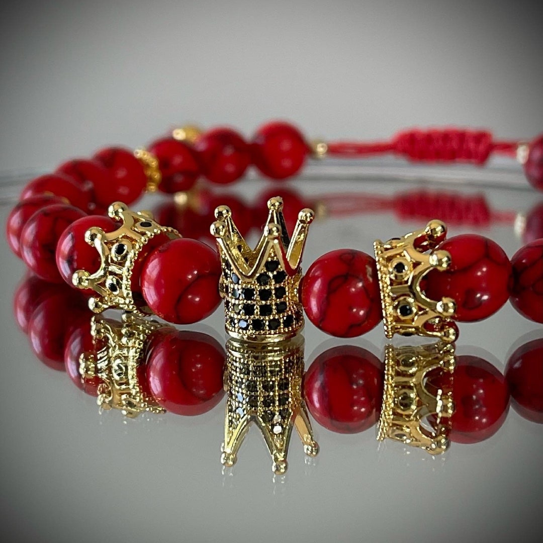 Round Beaded Red and Black Bracelets With Unique Spacers - Etsy