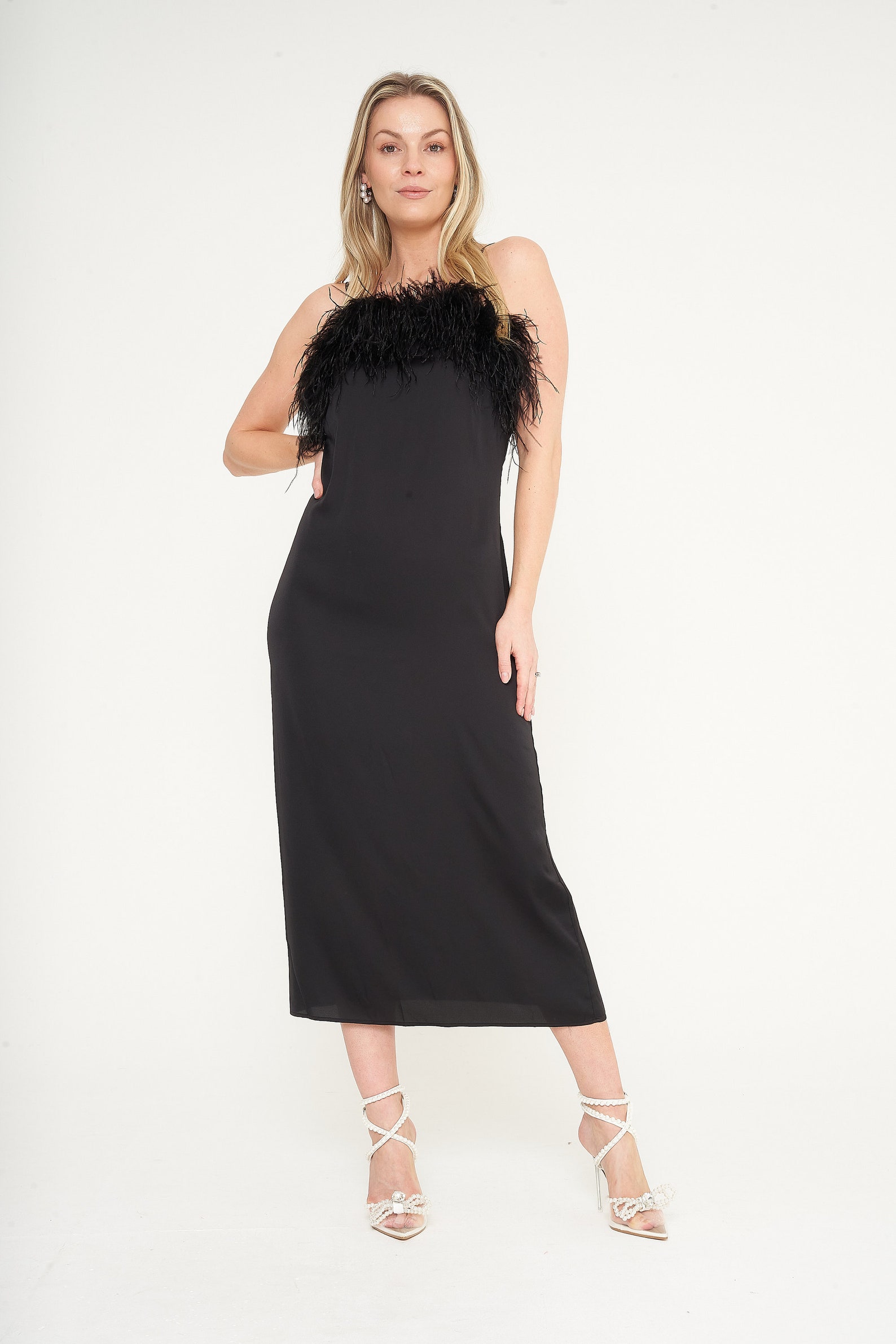 Black Feather Slip Dress With Detachable Feathers, Black Dress ...