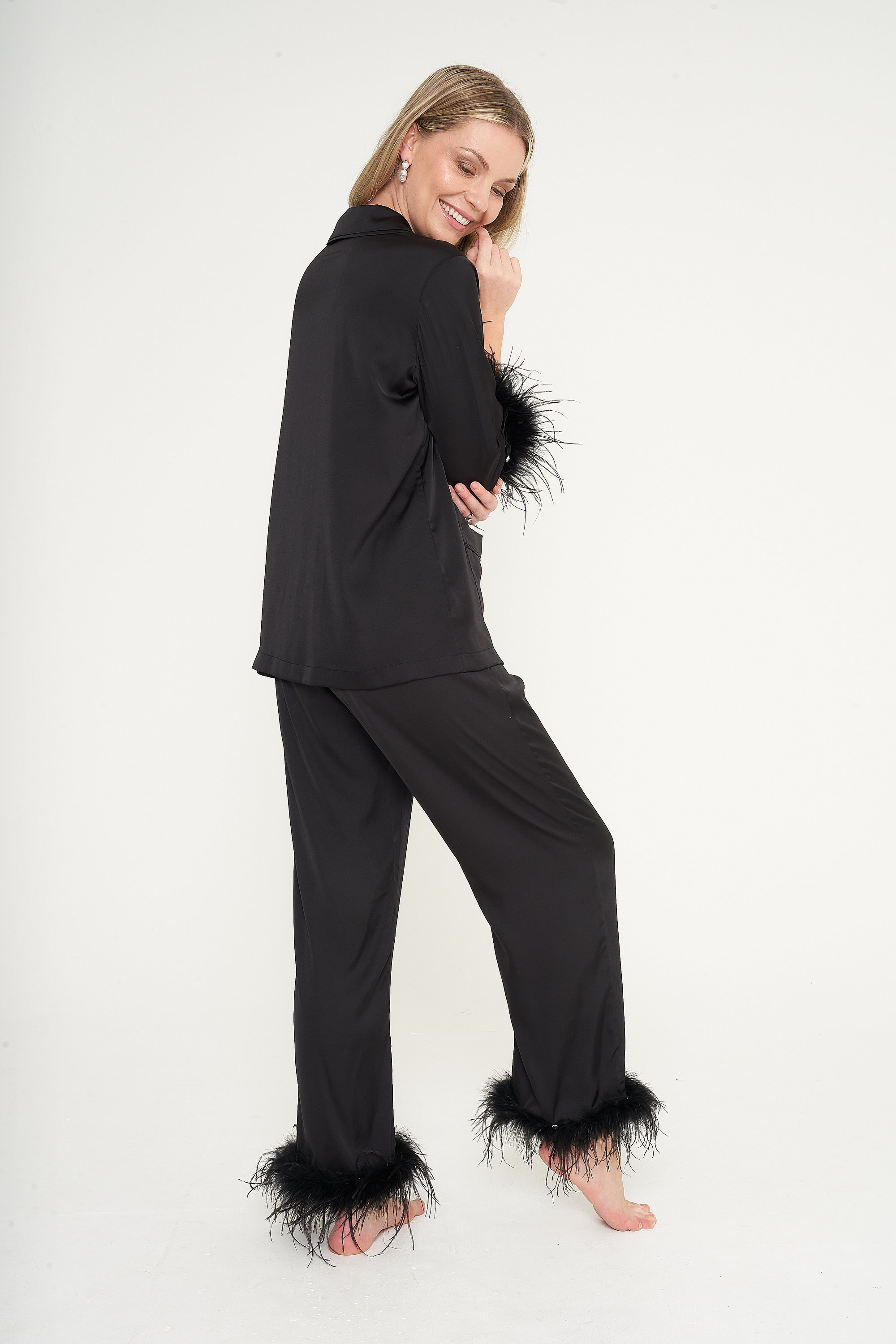 Silky Black Feather Party Pyjamas With Detachable Feathers Christmas ...