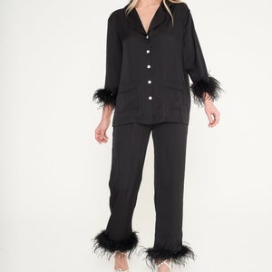 Silky Black Feather Party Pyjamas With Detachable Feathers Christmas ...