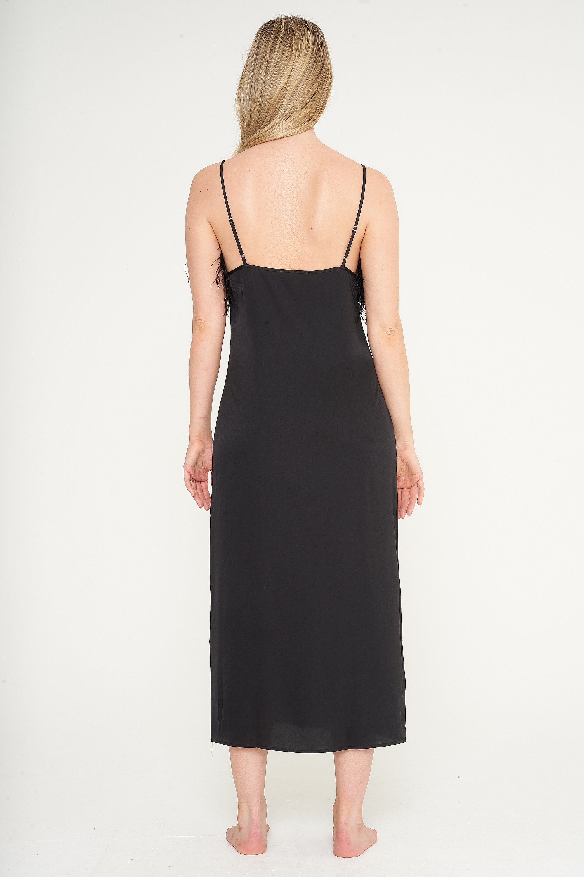Black Feather Slip Dress With Detachable Feathers, Black Dress ...