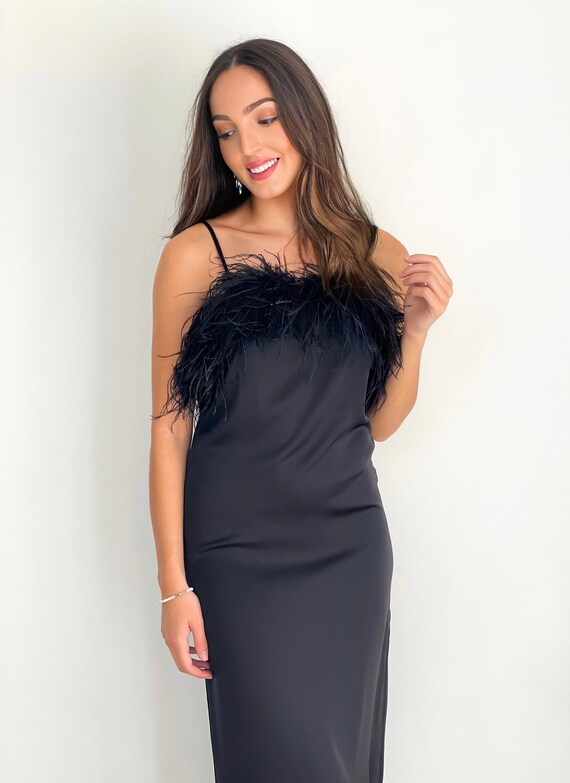 Black Feather Slip Dress With Detachable Feathers Black - Etsy