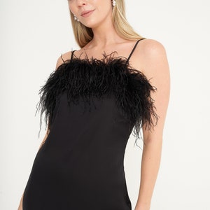 Black Feather Slip Dress With Detachable Feathers, Black Dress ...