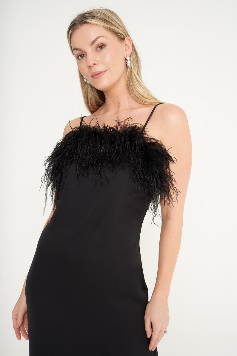 Black Feather Slip Dress With Detachable Feathers, Black Dress ...