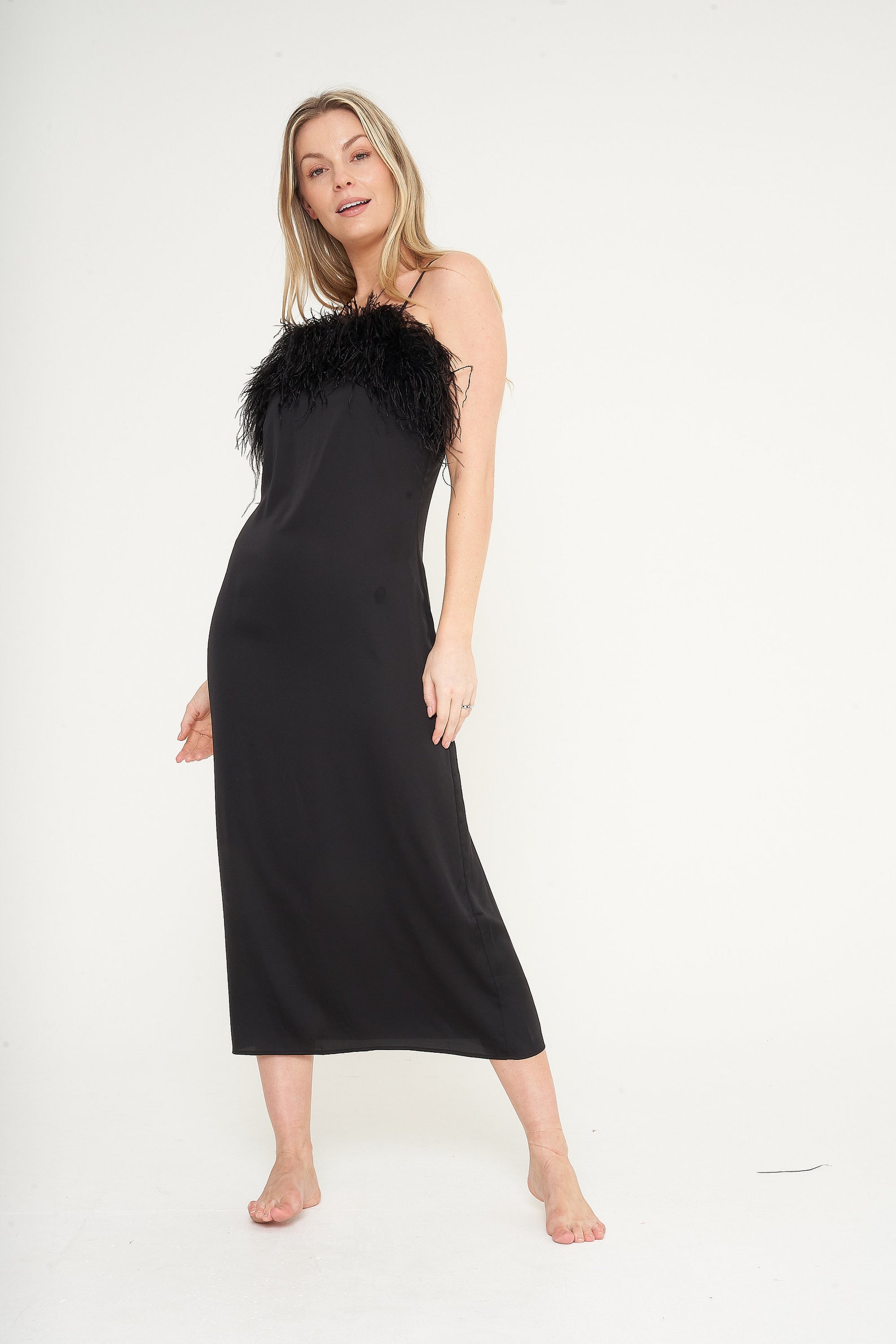 Black Feather Slip Dress With Detachable Feathers, Black Dress ...