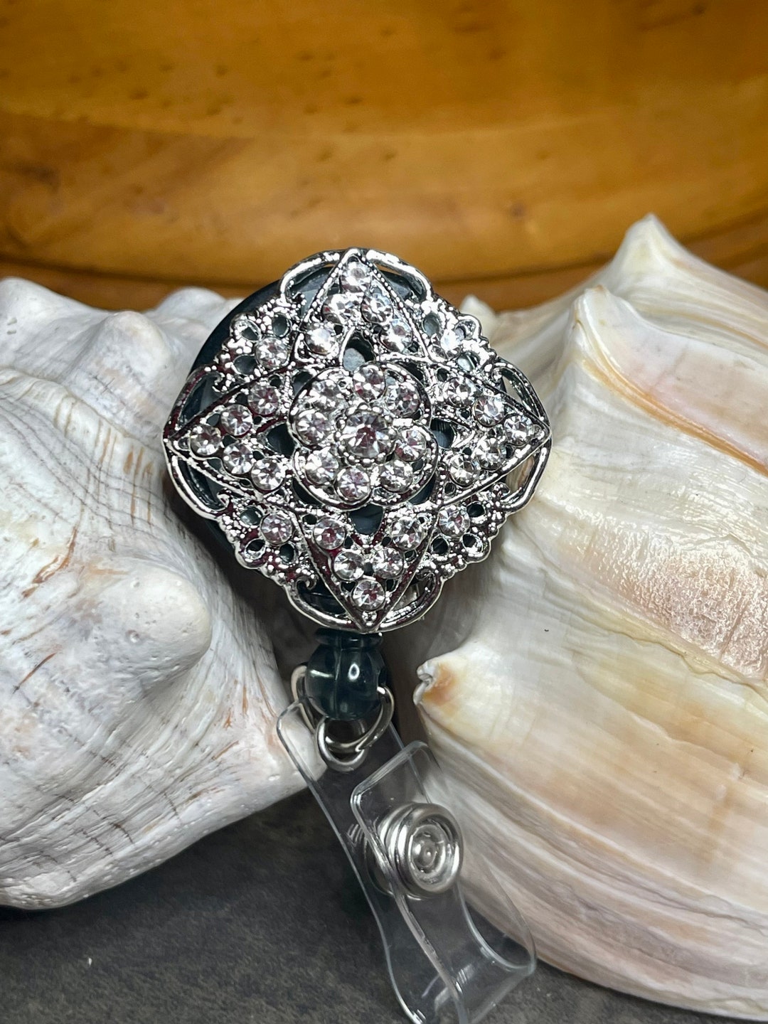 Crystal ID Badge Clip Reel Holder Retractable Rhinestone RN Nurse ...