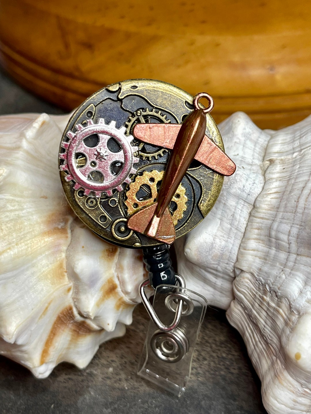 Airplane Steampunk Badge Reel, Pilot Name Badge Holder, Retractable ...