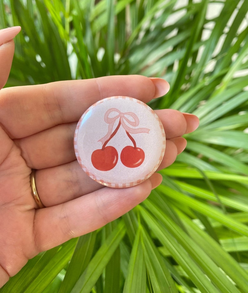 Cherry Pin | Cute Pin Back Pin Badge | Bow Pin Badge | Pink Bow Pin ...