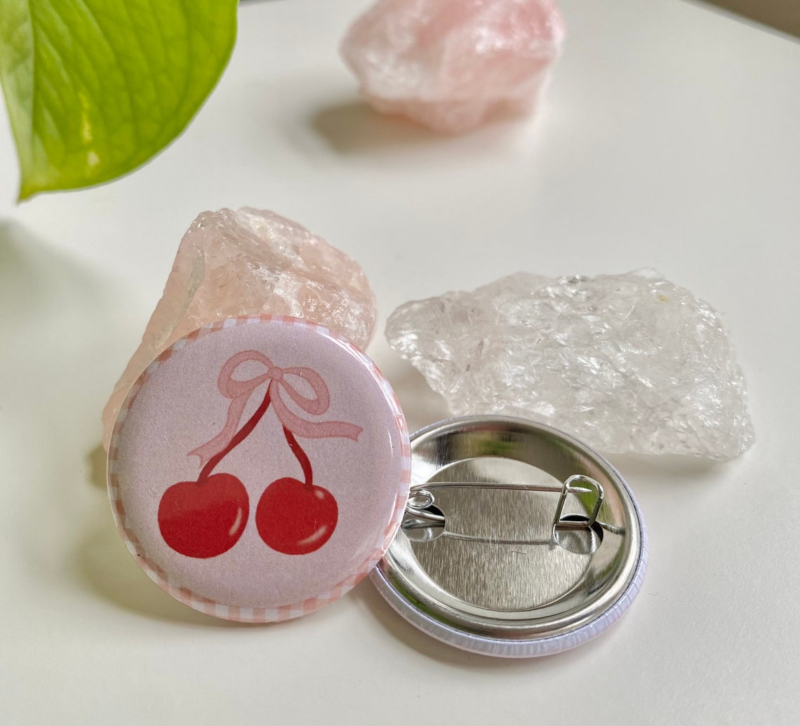 Cherry Pin | Cute Pin Back Pin Badge | Bow Pin Badge | Pink Bow Pin ...