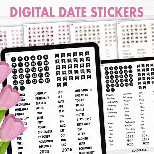 Digital Stickers Dates Digital Planner Dates Days Months - Etsy