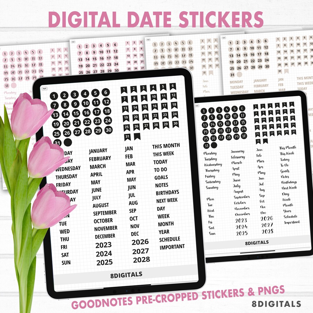 Digital Stickers Dates, Digital Planner Dates Days Months Stickers ...