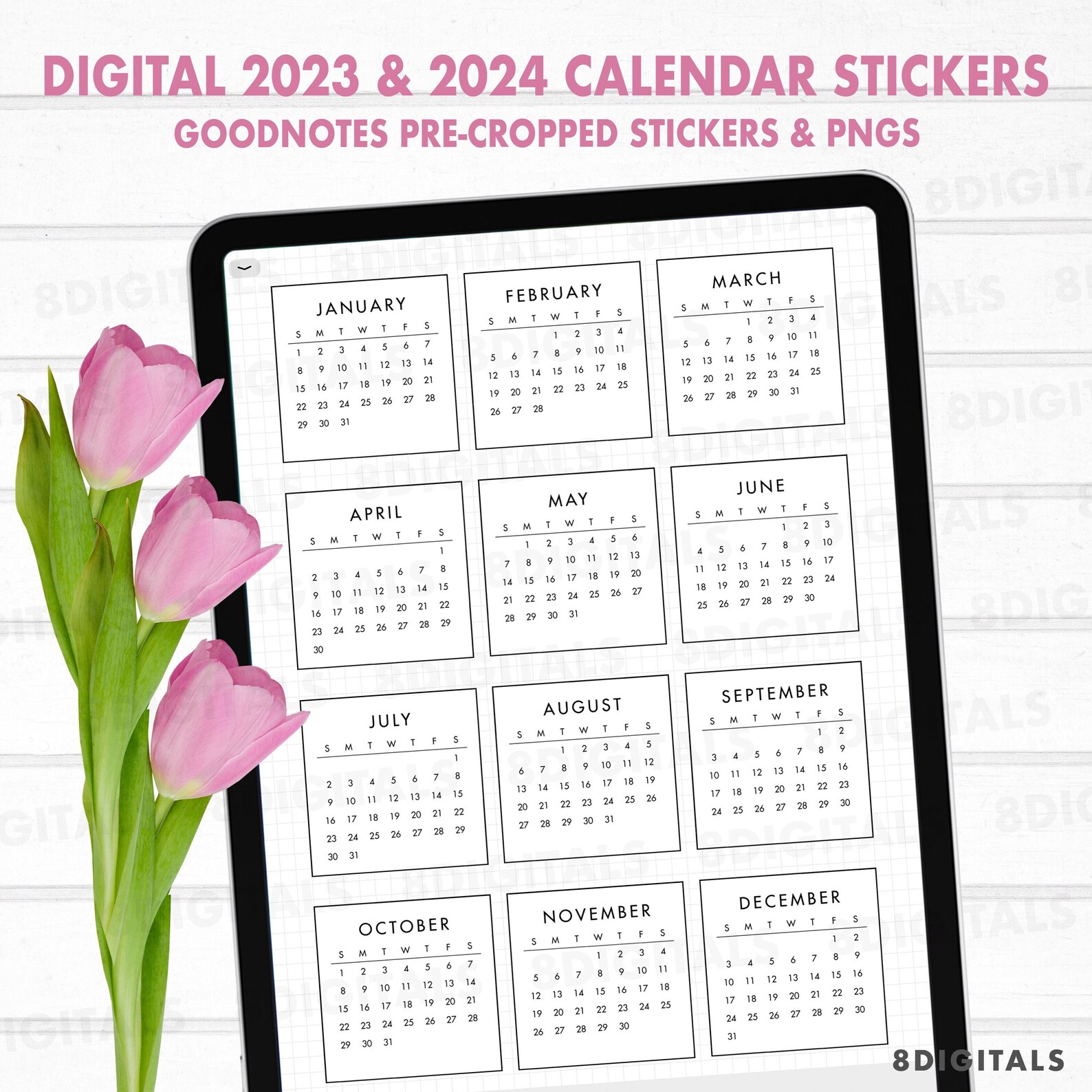 Digital Calendar 2023 2024, Goodnotes Calendar 2023 2024, Digital ...