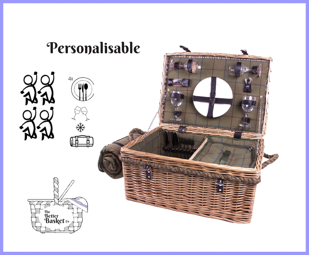 Personalisable 4 Person Rope Handle Picnic Basket, Quintessential ...