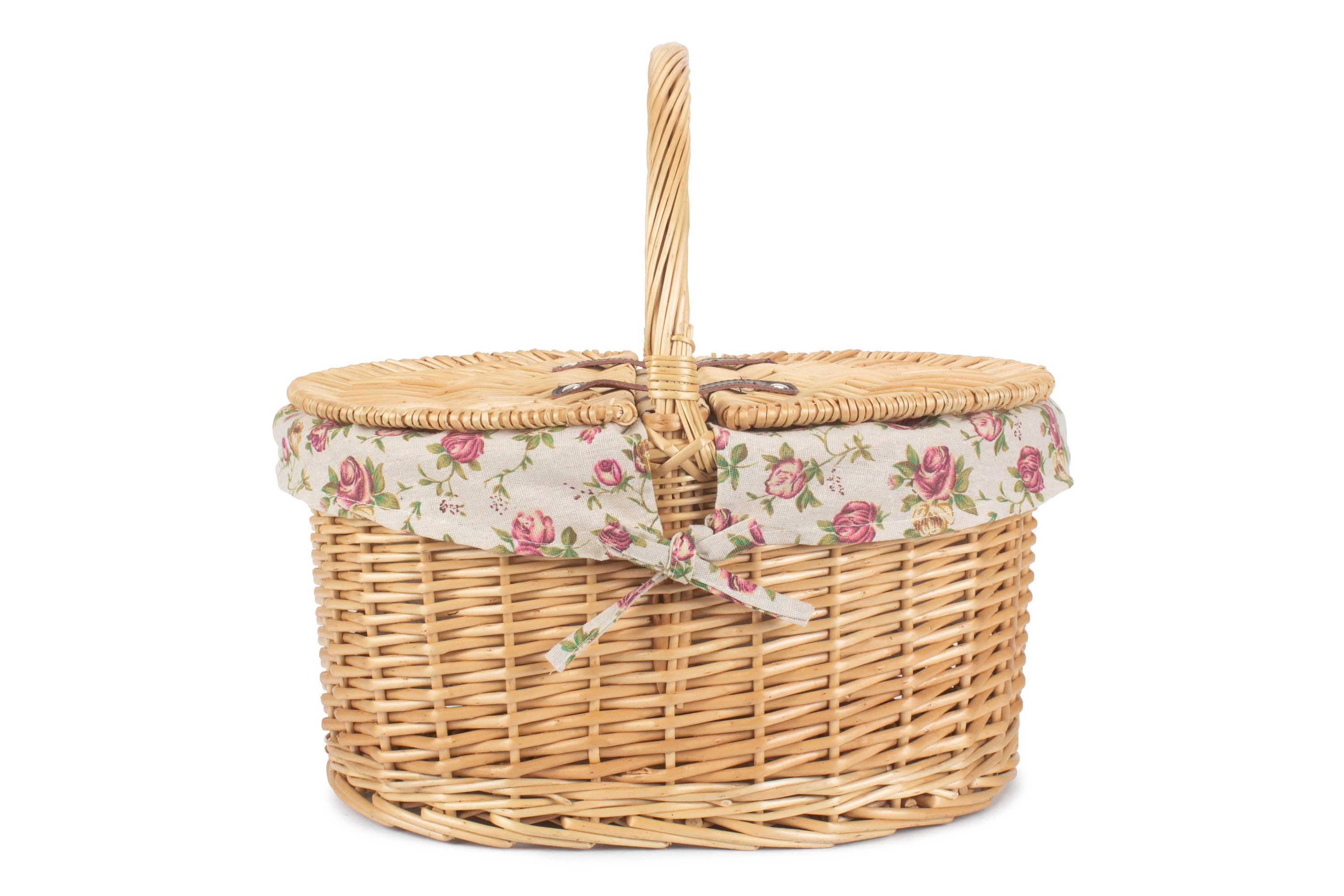 Classic British Large Willow Lidded Picnic Basket With English Rose ...