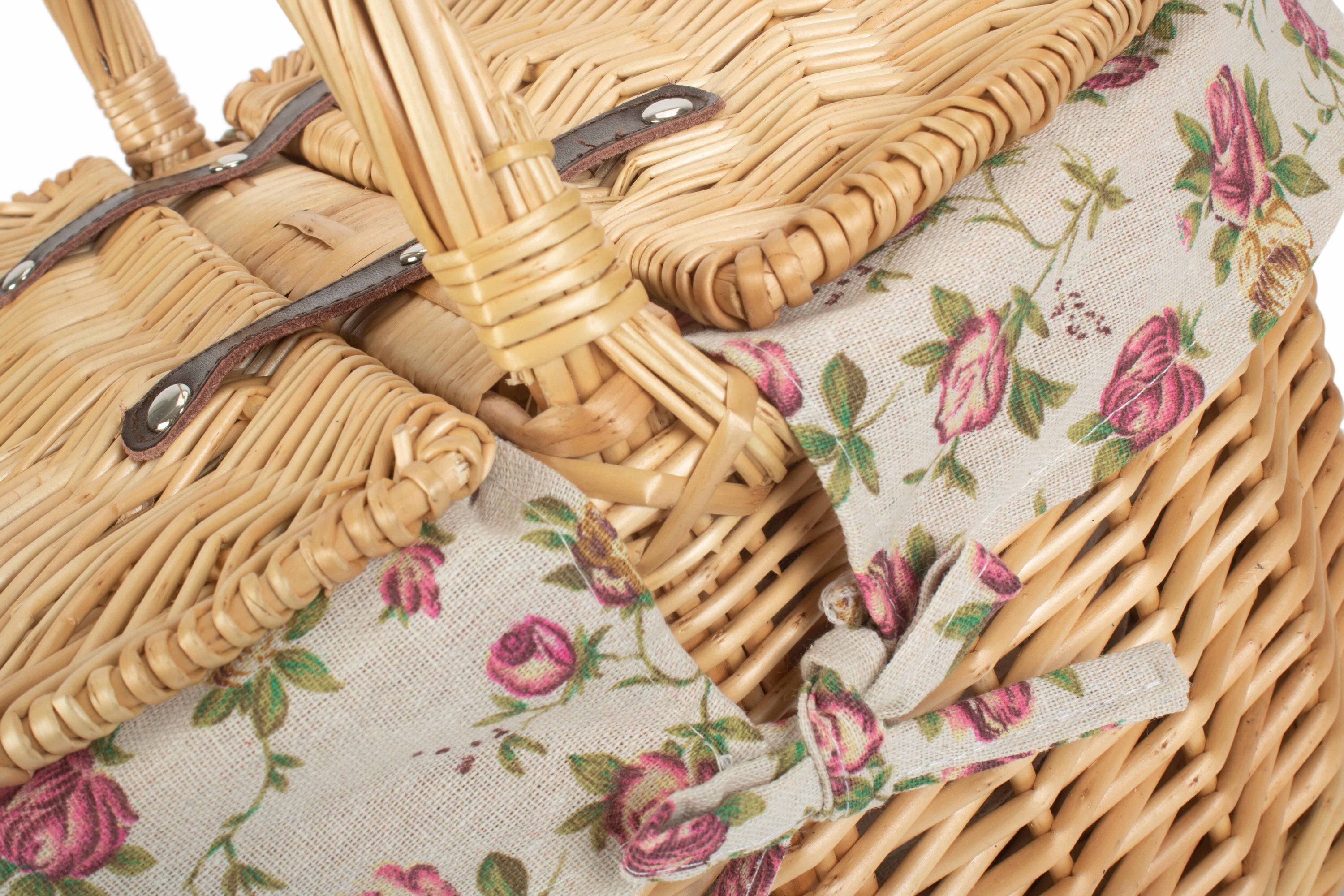 Classic British Large Willow Lidded Picnic Basket With English Rose ...