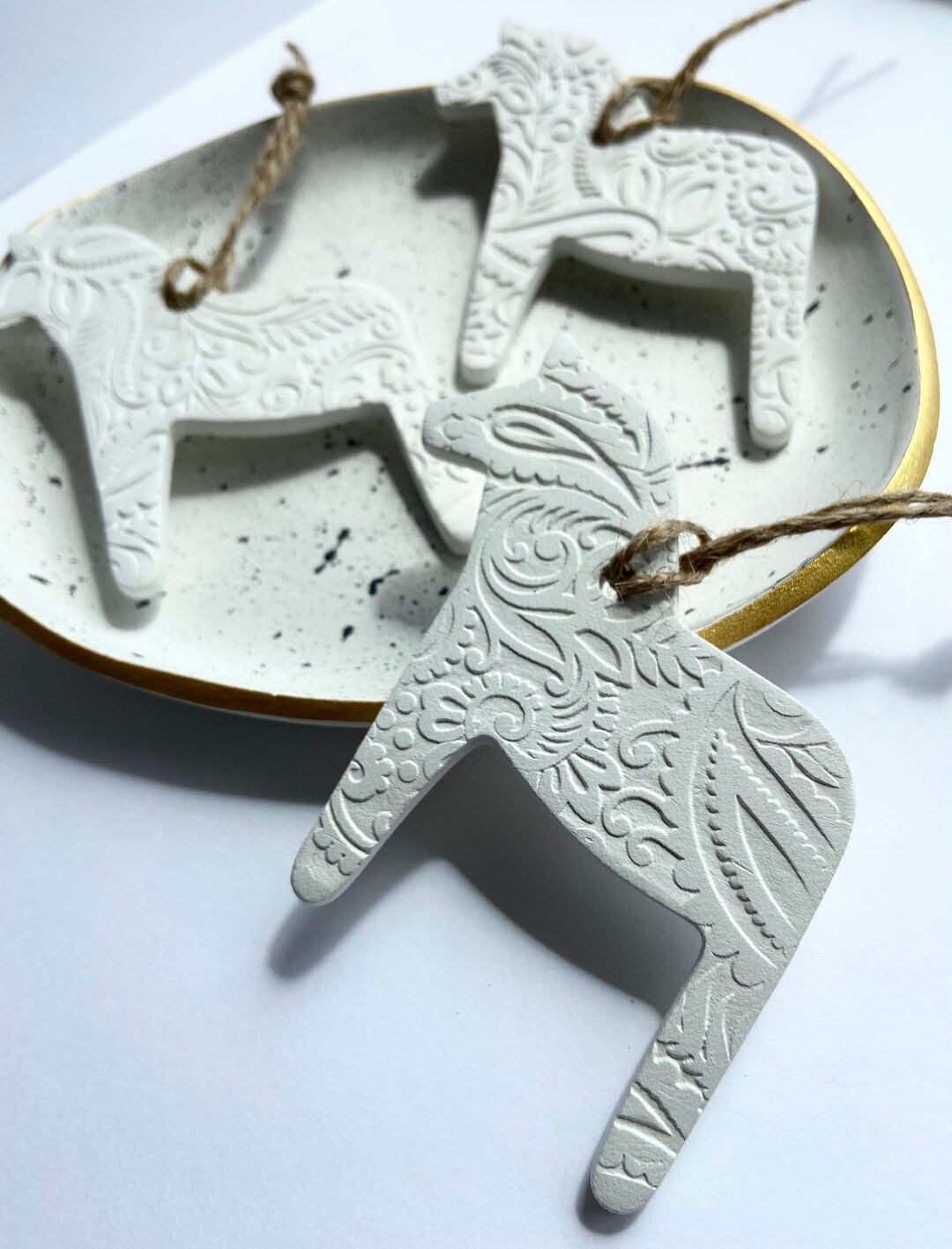 1 X Handmade Dala Horse, White Clay Hand Folk Design, Rustic Horse ...
