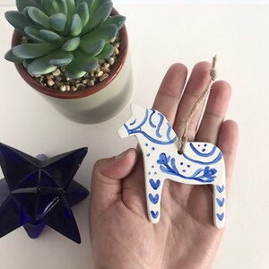 Handmade White Clay Dala Horse: Blue Rustic Swedish Folk Art Decor - Etsy