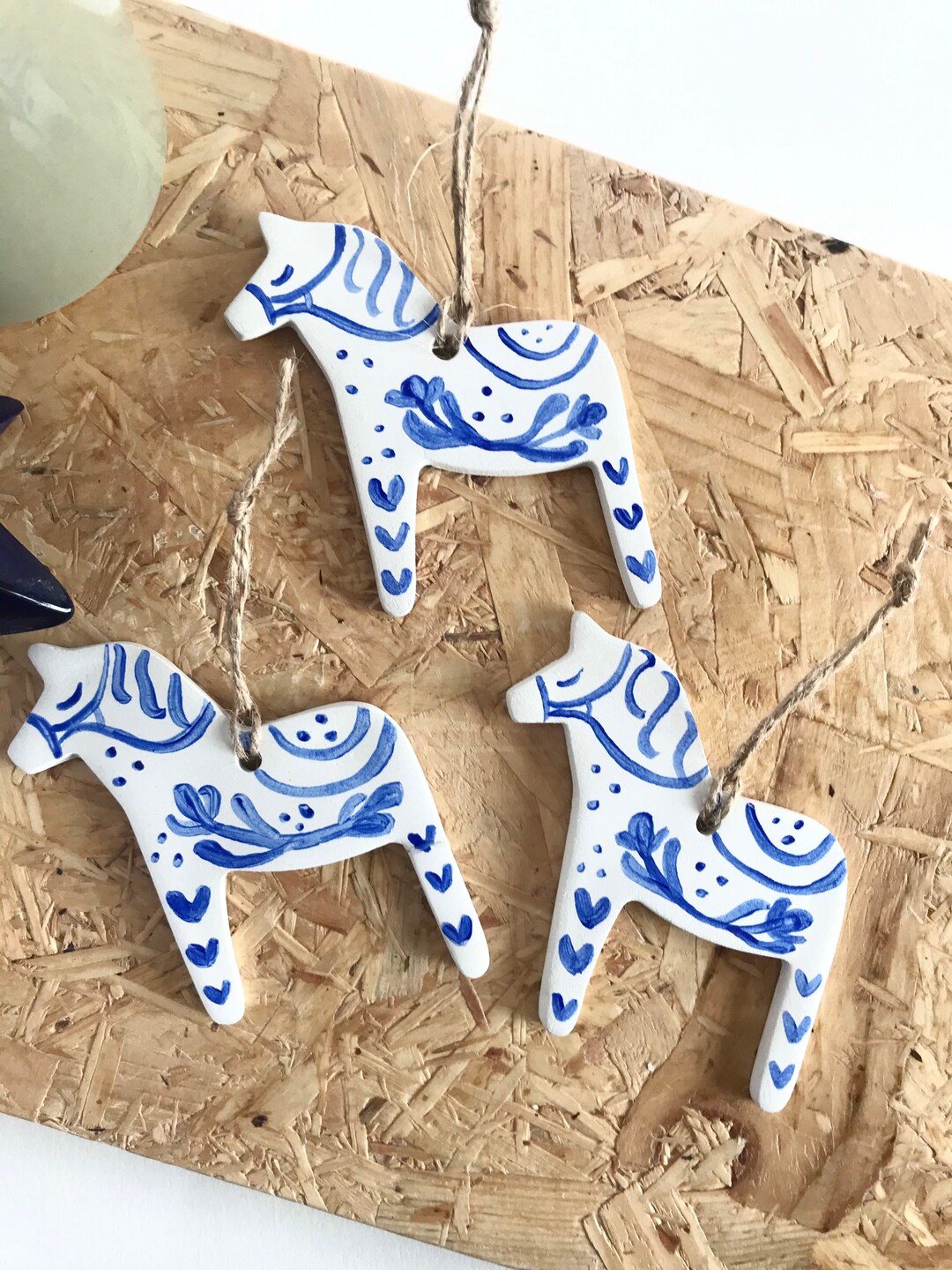 Handmade White Clay Dala Horse: Blue Rustic Swedish Folk Art Decor - Etsy