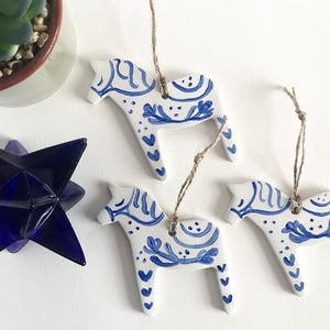 Handmade White Clay Dala Horse: Blue Rustic Swedish Folk Art Decor - Etsy