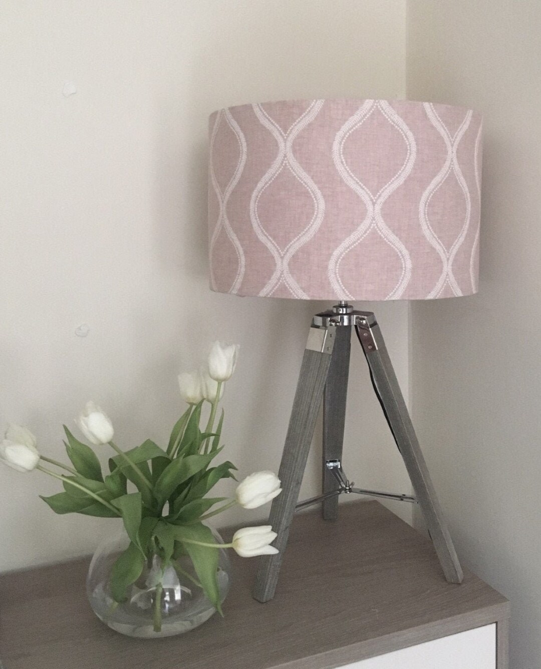 BLUSH PINK & CREAM Lampshade, Soft Linen Handmade Lampshade, Designer ...