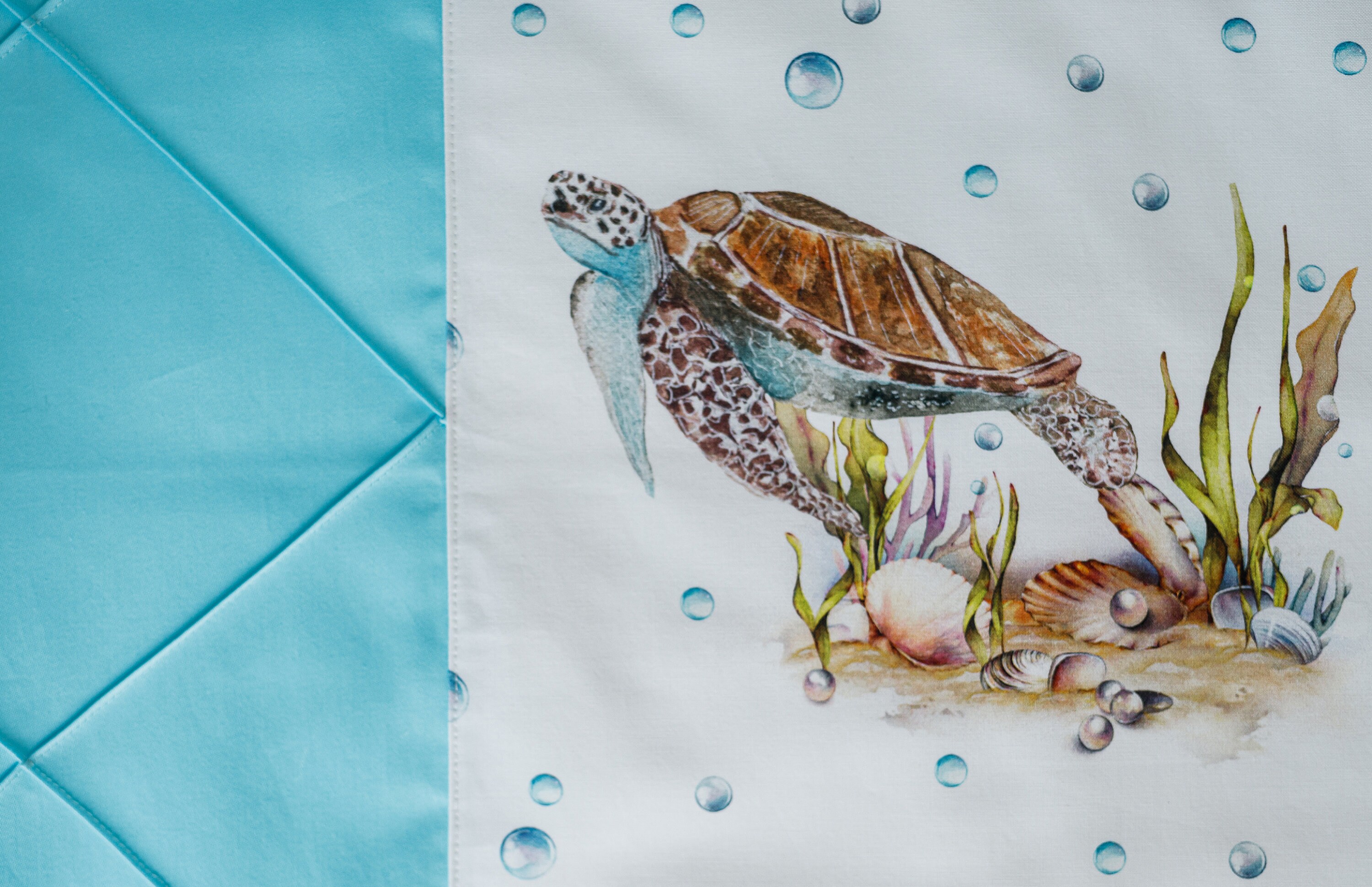 Beautiful Blue & White Baby Bedding Set With Sea Turtle Print, Soft ...