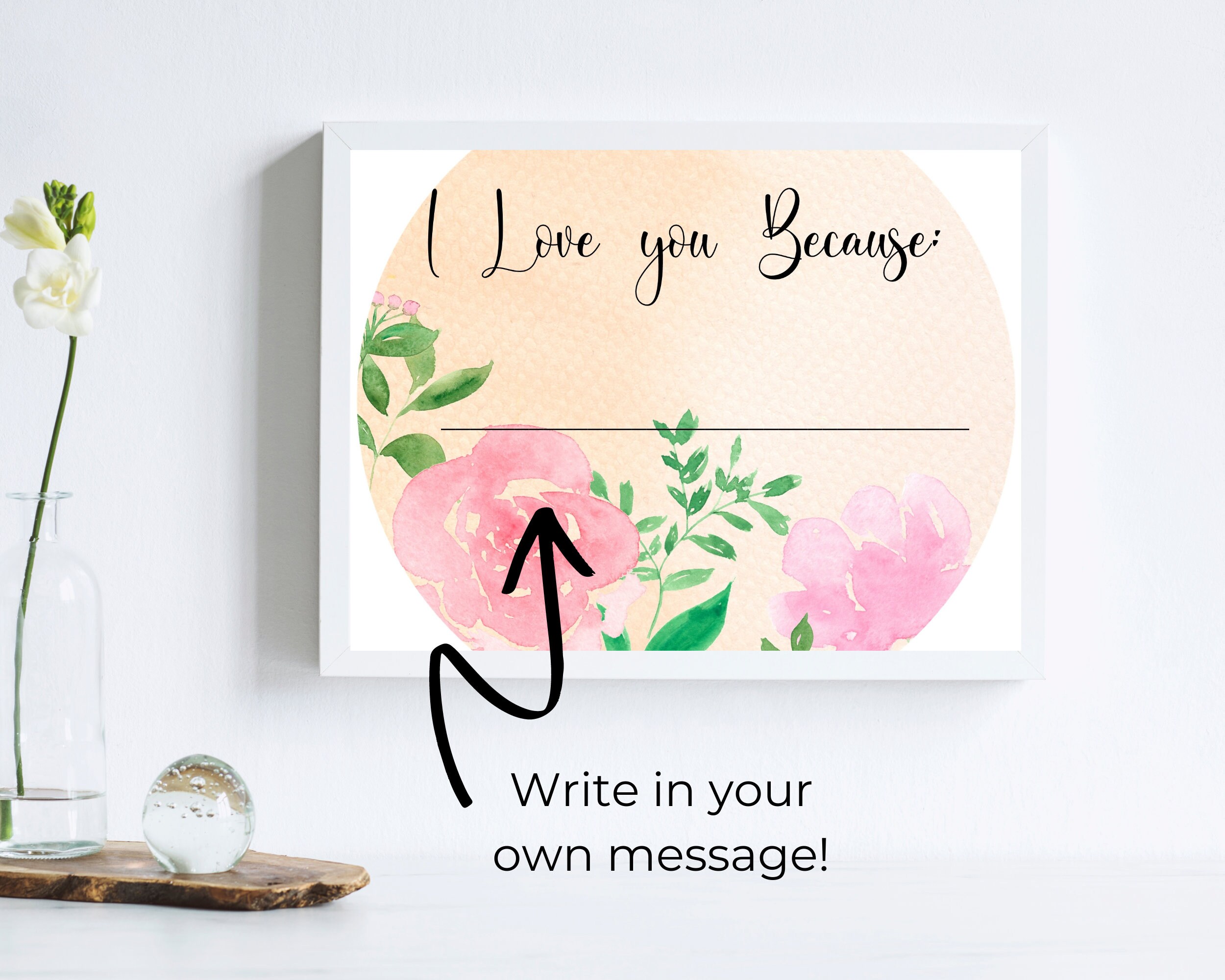 I Love You Because Printable Affirmation Print Watercolor | Etsy