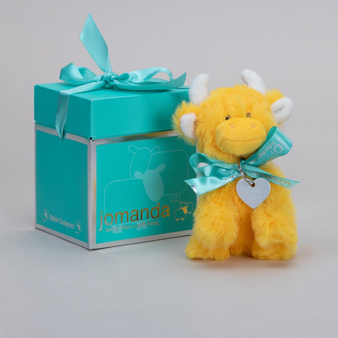 Personalised Mini Orange Highland Cow Plush Soft Toy in Pop up Box CE ...