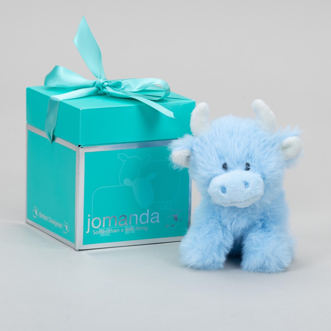 Mini Highland Baby Blue Cow Plush Soft Toy in Pop up Box CE/UKCA - My ...