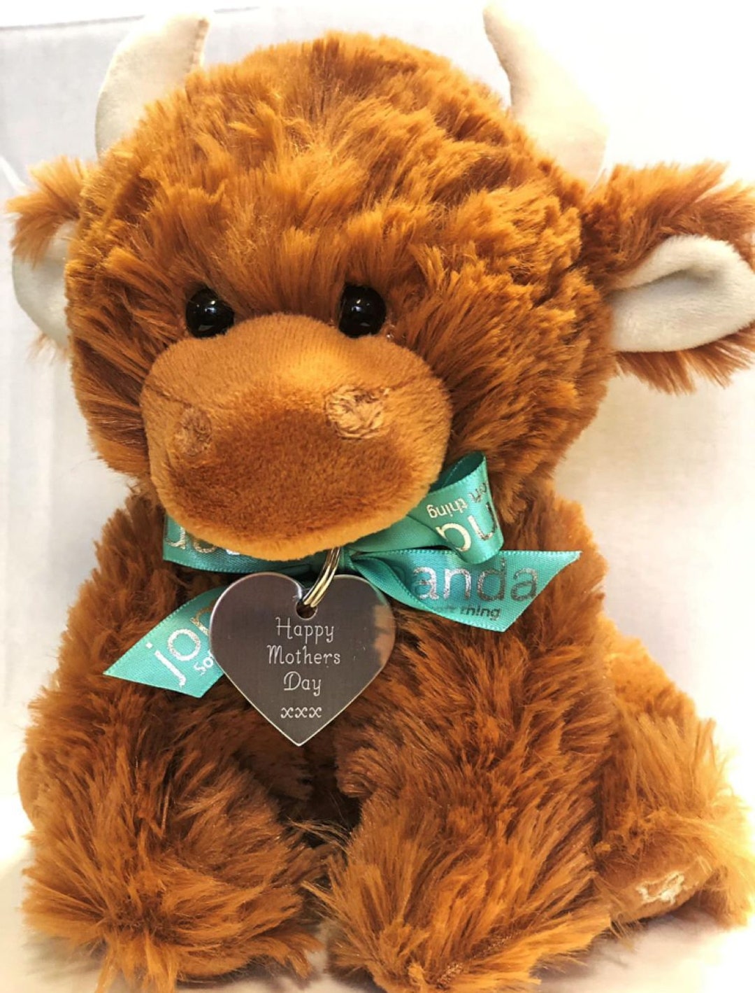 Highland Coo Cow 18cm Soft Toy With Large Heart Double Sided Engraved ...
