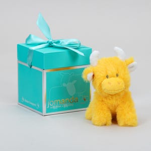Personalised Mini Orange Highland Cow Plush Soft Toy in Pop up Box CE ...