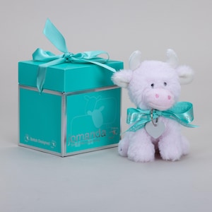 Personalised Mini Baby Pink Highland Cow Plush Soft Toy in Pop up Box ...