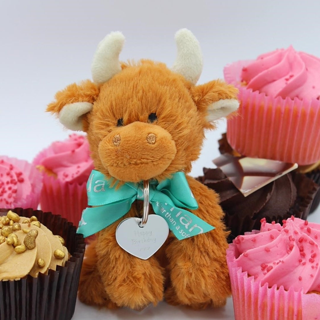 Happy Birthday - Mini Highland Coo Cow Plush Soft Toy, Boxed CE/UKCA ...