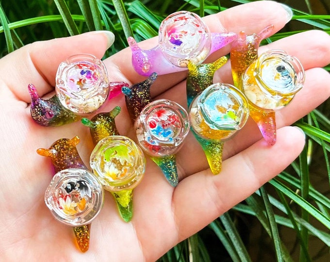 Set of 3 Miniature Snails With Marble Shells and Seed Bead Eyes - Etsy