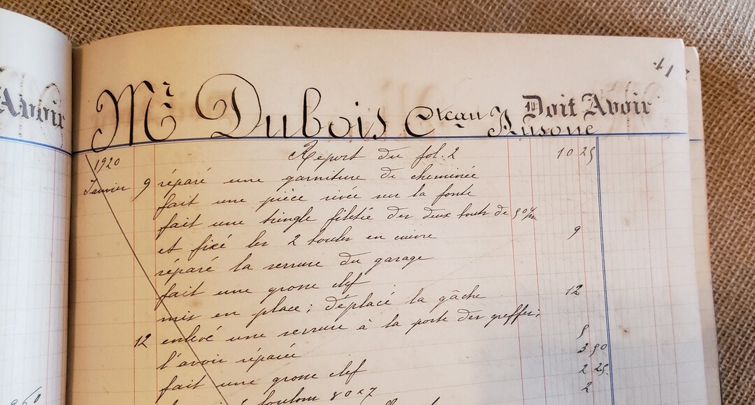 Antique French Large Handwritten Header Ledger Pages Beautiful Paper ...