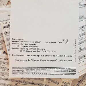 15 Vintage 1940's Tuneadex Sheet Music Index Cards for Junk Journal ...