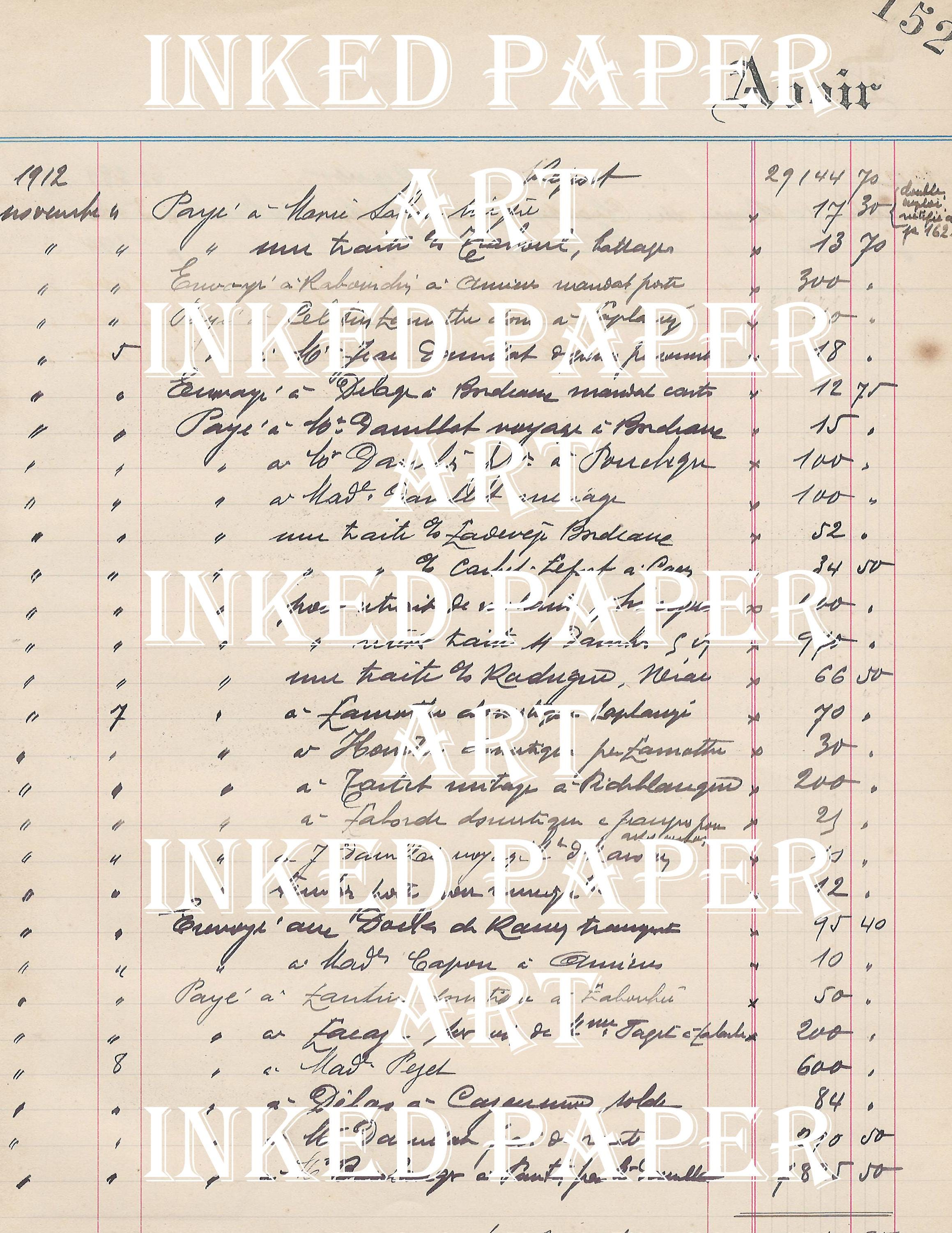 French Calligraphy Ledger Pages - Antique Ephemera Digital Paper ...