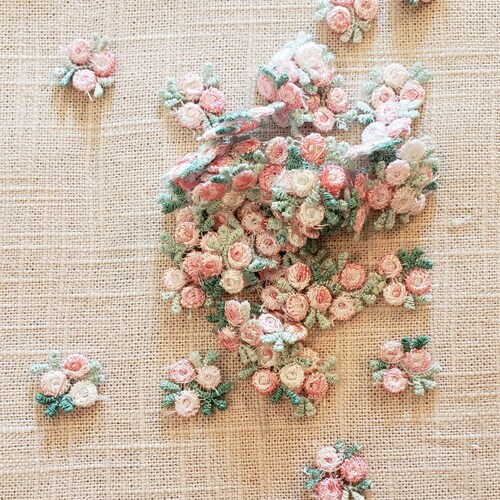 8 Vintage Ribbon Embellishment Applique Pink Rose Flower USA - Etsy