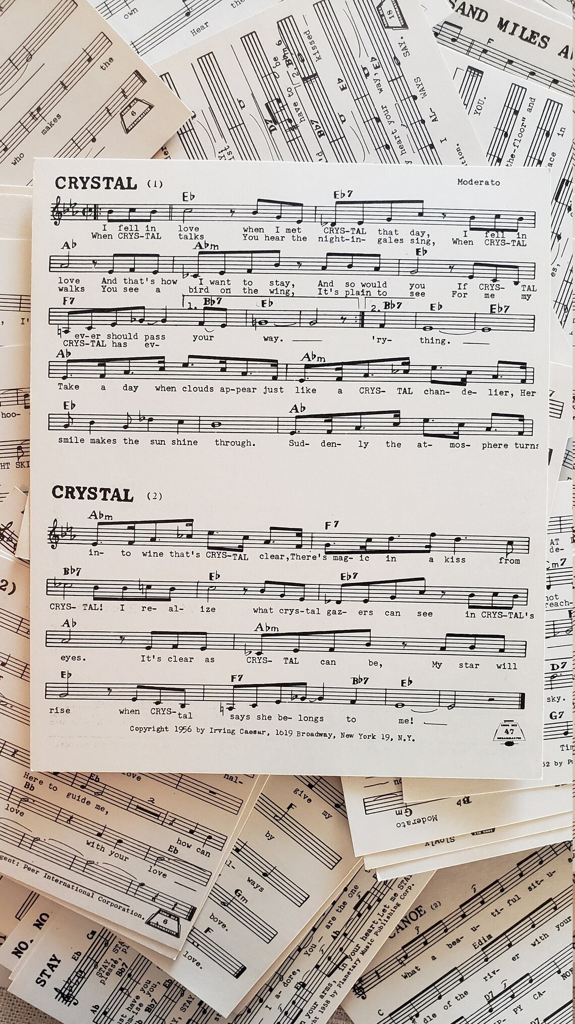 15 Vintage 1940's Tuneadex Sheet Music Index Cards for Junk Journal ...