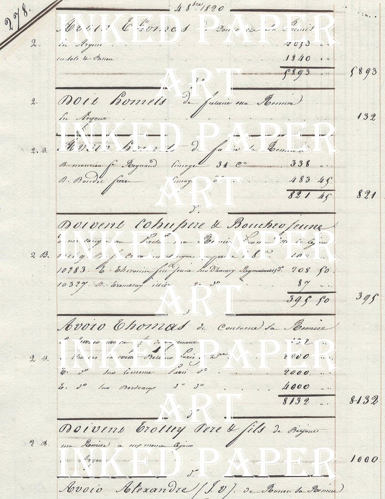 French Calligraphy Ledger Pages - Antique Ephemera Digital Paper ...