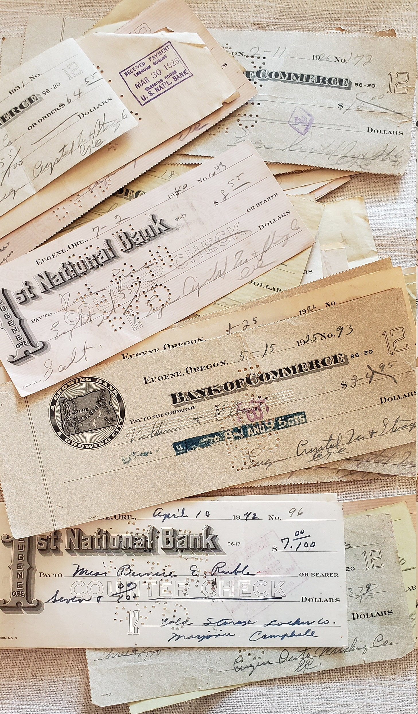 10 Assorted Antique Paper Bank Checks Hand Written Canceled Stamped ...