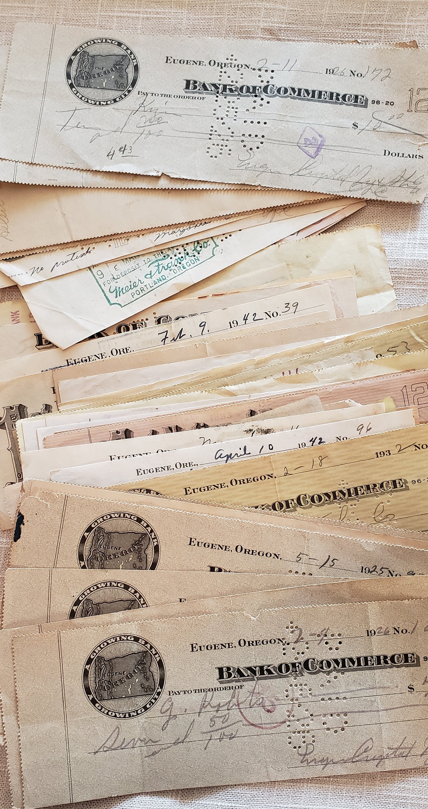 10 Assorted Antique Paper Bank Checks Hand Written Canceled Stamped ...