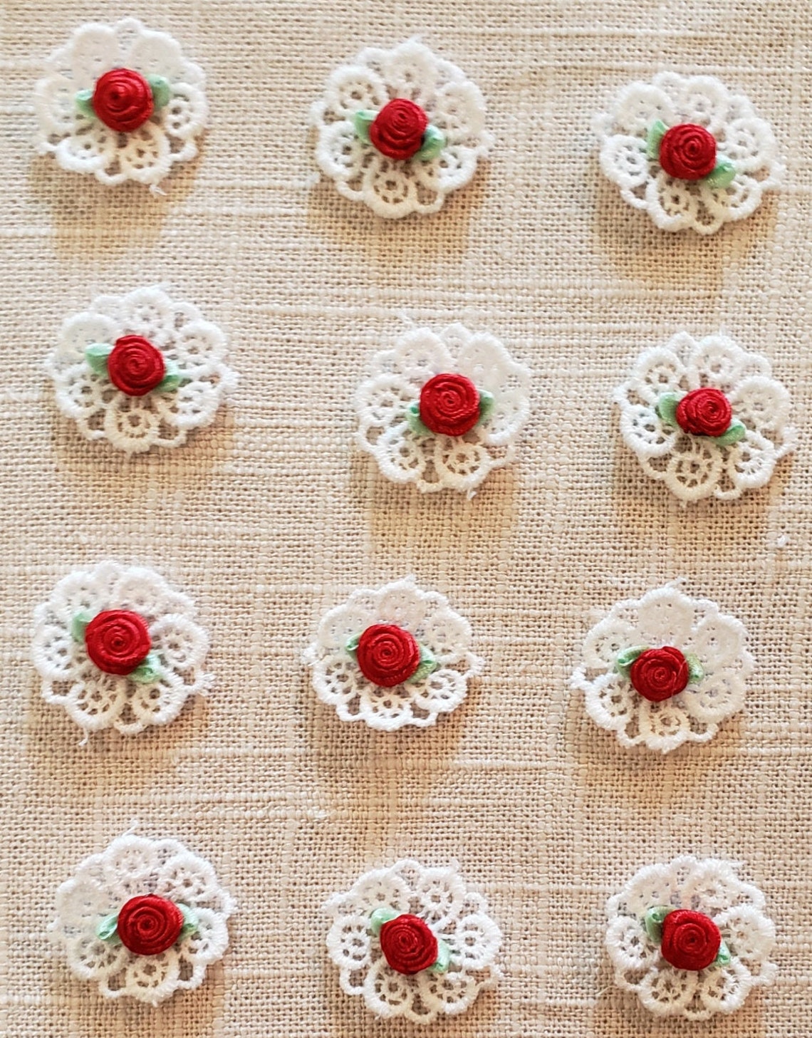12 Vintage Sewing Embellishments Applique Red Flower White - Etsy