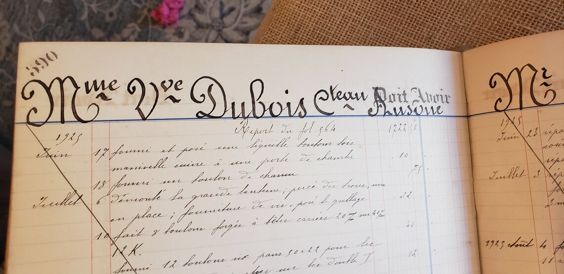 Antique French Ledger Pages With Calligraphy Headers, Mixed Media Art ...