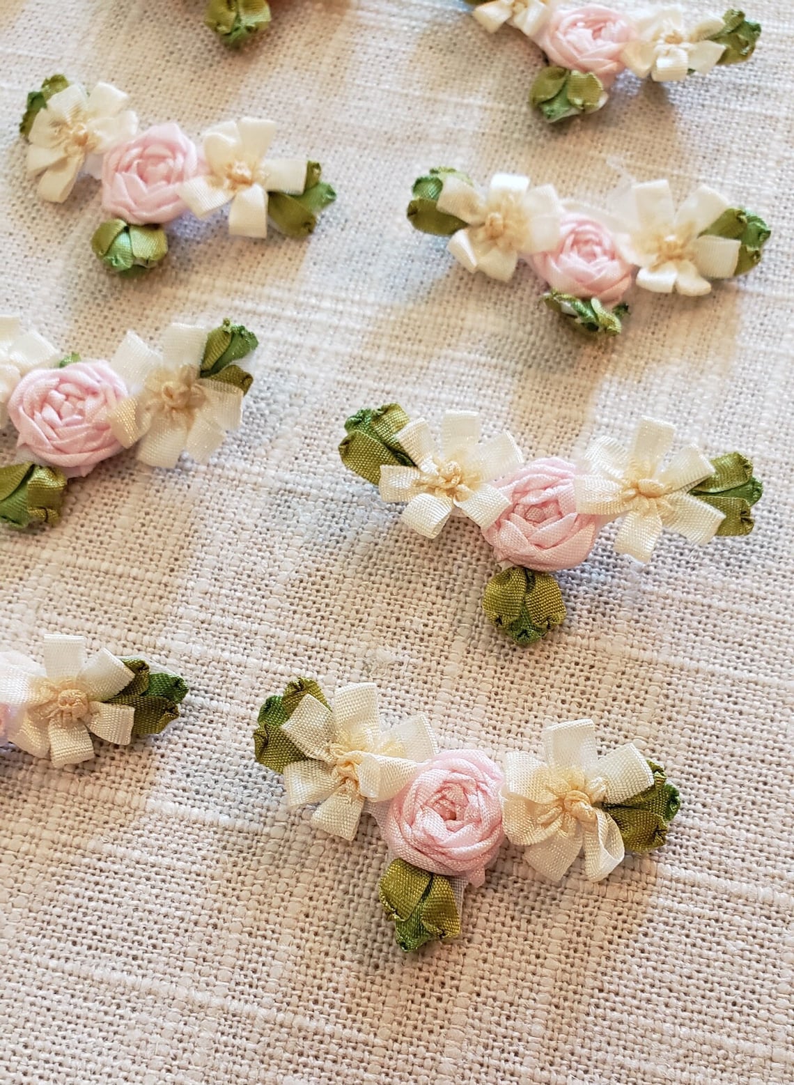 8 Vintage Ribbon Embellishment Applique Pink Rose Flower USA - Etsy